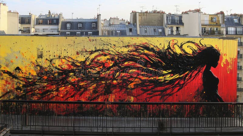 Vibrant Graffiti Art Featuring an Urban Scene and a Portrait Stock ...