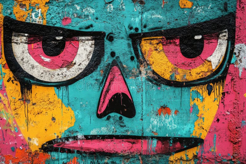 Vibrant Graffiti Art Showcasing a Bold, Expressive Face on a Textured ...