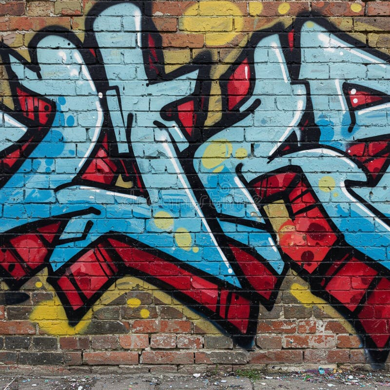 Vibrant Graffiti on a Brick Wall Displays Stylized Letters with Dynamic ...