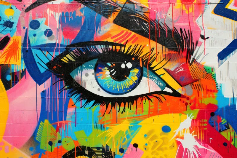 Vibrant Graffiti of an Eye, Blending Colors and Patterns in a Bold ...