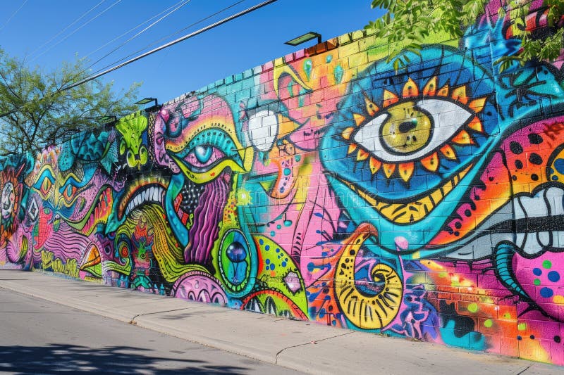 Vibrant Graffiti Mural Creates Depth with Perspective Stock ...
