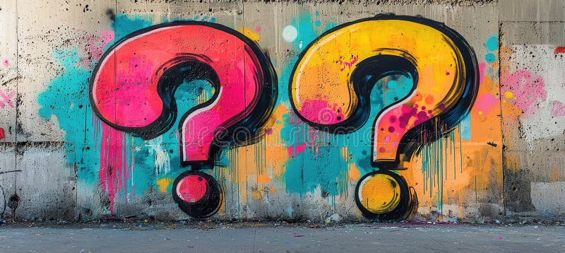 Vibrant Graffiti Question Marks Urban Concrete Wall Creative Design ...