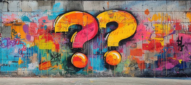 Vibrant Graffiti Question Marks on Urban Concrete Wall for Creative ...