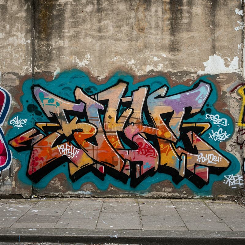 Vibrant Graffiti on an Urban Wall Features Bold, Angular Letters in ...