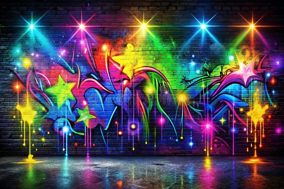 Vibrant Graffiti Wall, Illuminated Stage, Concert Background Stock ...