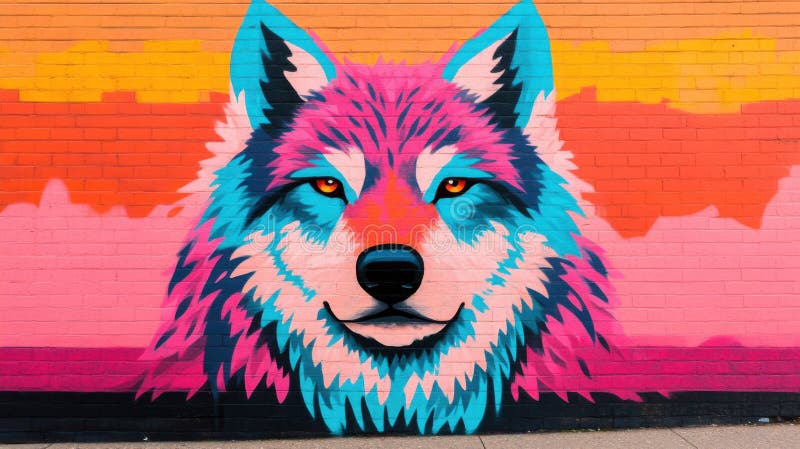 Vibrant Graffiti Wolf Mural, Bold Colors and Urban Art Stock ...