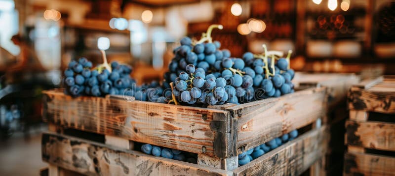 Vibrant Grape Clusters in Wooden Crates Cozy Warehouse Setting for ...