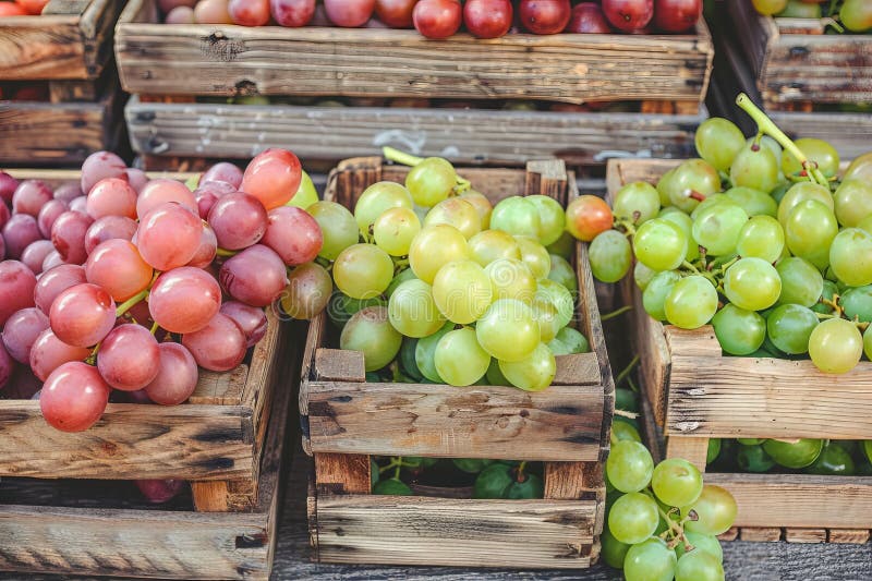 Vibrant Grape Clusters in Wooden Crates Rustic Warehouse Setting for ...