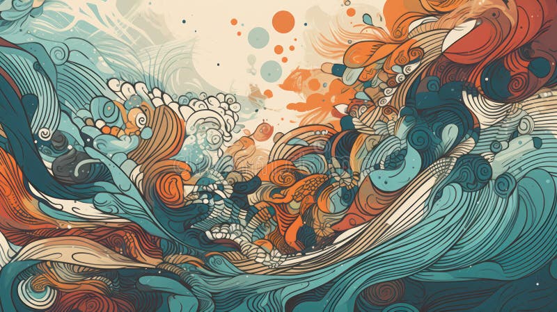 Vibrant Graphic with Distorted Sea Elements Stock Illustration ...