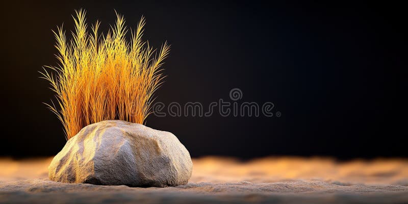 Vibrant Grass Growing on a Rock Surrounded by Smooth Sandy Texture in ...