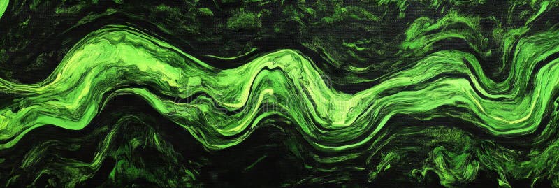 Vibrant Green Abstract Swirls on Black Canvas: Organic and Energetic ...