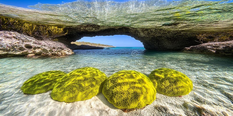 Vibrant Green Algae Formations in a Crystal Clear Tropical Ocean Cave ...