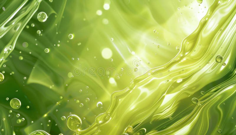 Green Abstract Design with Flowing Liquid and Bubbles Illuminated by ...