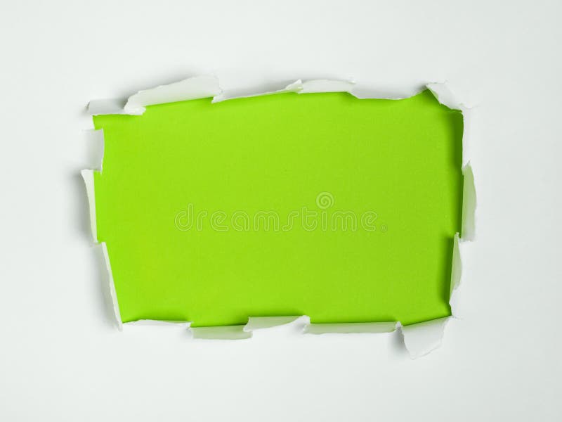 A Vibrant Green Background is Revealed through a Torn Rectangular Hole ...