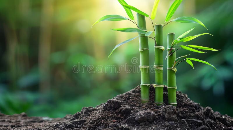 Vibrant Green Bamboo Shoot Emerging from Ground in a Clean and Simple ...