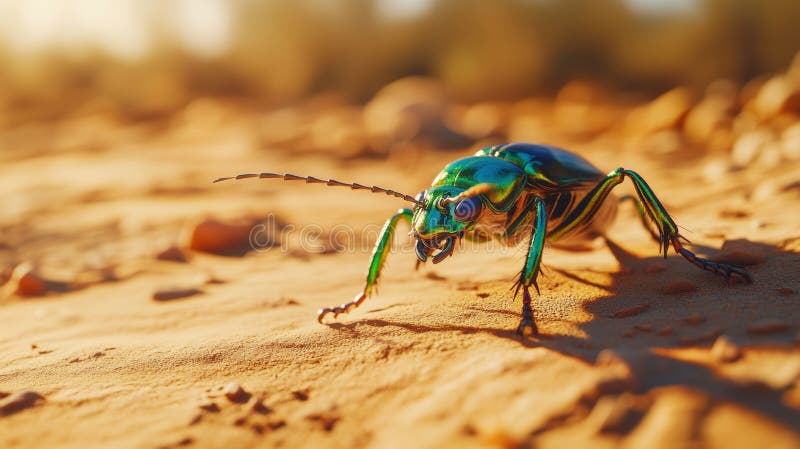 Vibrant Green Beetle Exploring the Sunny Desert Landscape Stock Image ...