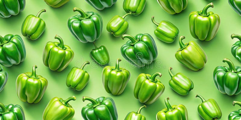 Vibrant Green Bell Peppers Arranged in a Repeating Pattern on a Light ...