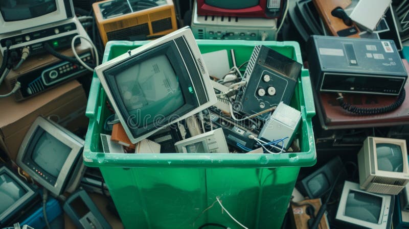 A Vibrant Green Bin Filled with Old, Discarded Electronic Devices ...