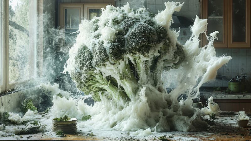 Exploding Broccoli a Surreal Kitchen Scene Stock Illustration ...