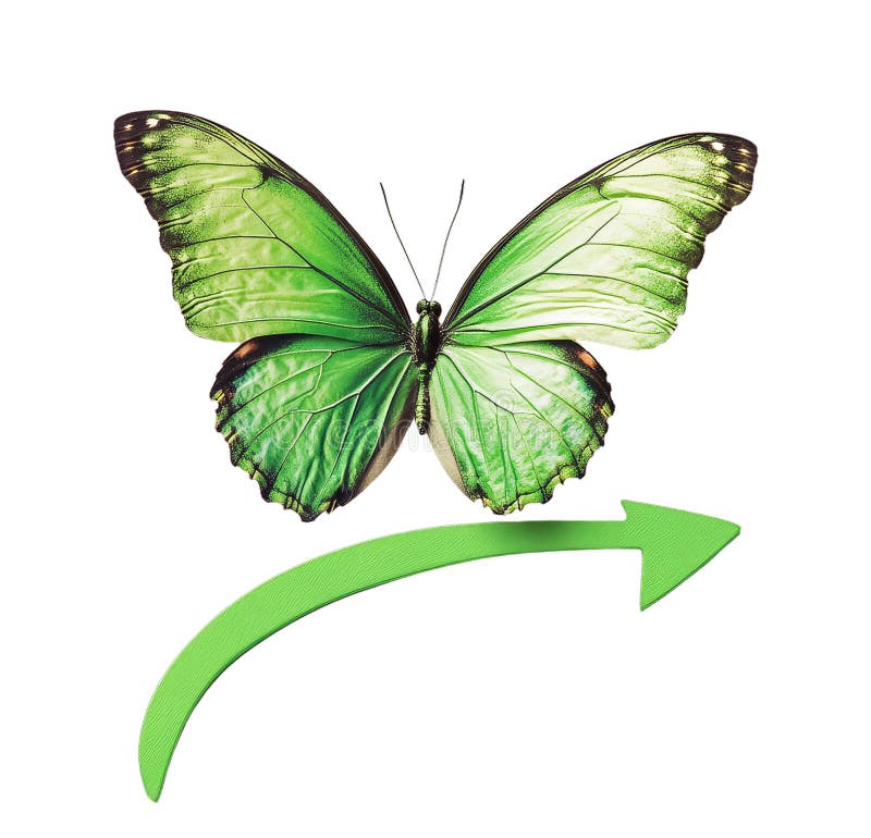 A Vibrant Green Butterfly Soars Upwards, Guided by a Pointed Arrow ...