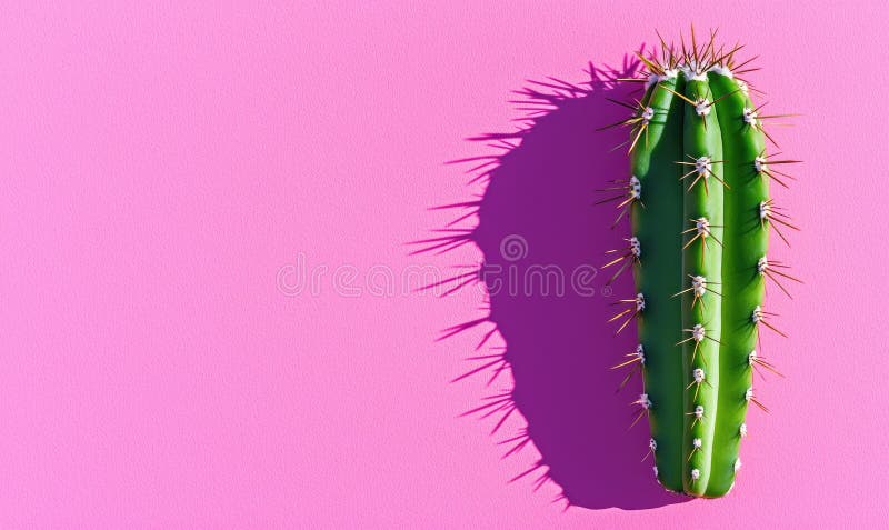 A Vibrant Green Cactus with Sharp Spines Against a Bright Pink ...