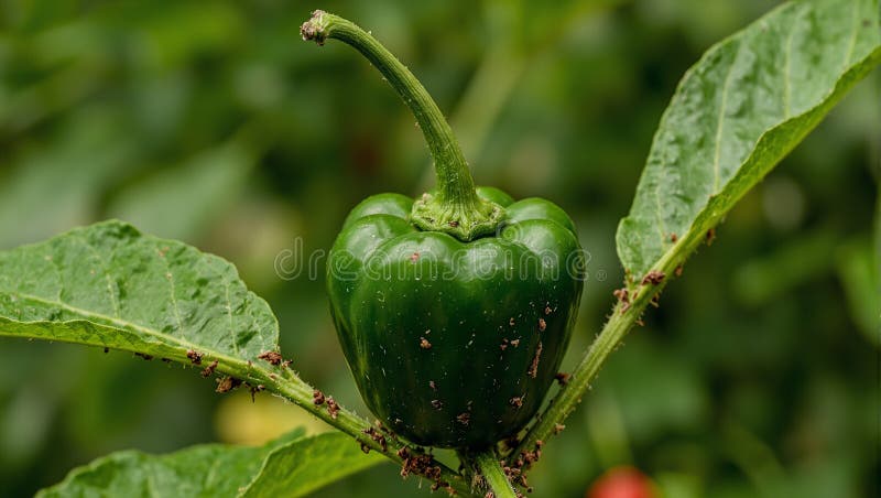 Vibrant Green Cayenne Pepper on Plant with Soil Particles on Stem ...