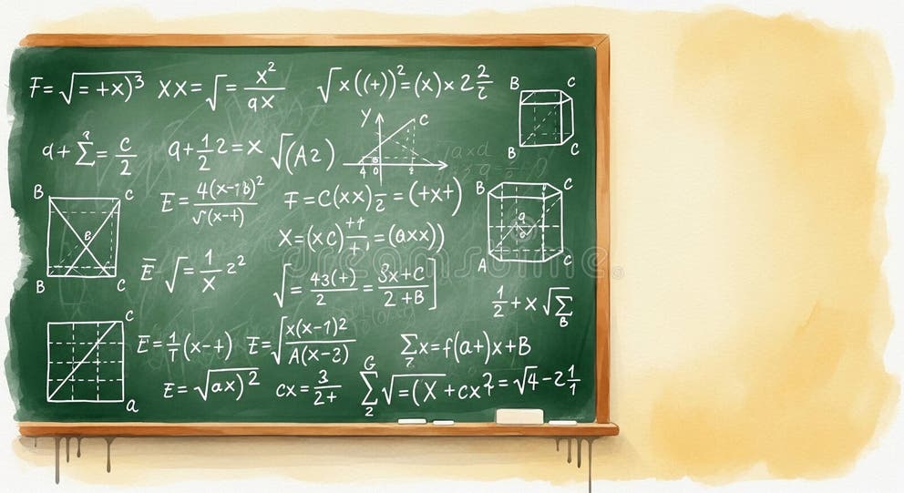 Vibrant Green Chalkboard Covered in Intricate Mathematical Equations ...