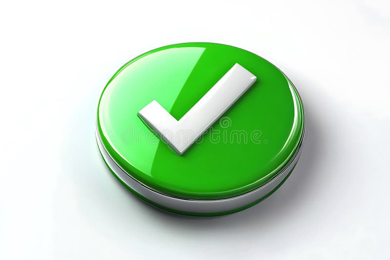 Vibrant Green Check Mark Button with Glossy Finish on Plain White ...