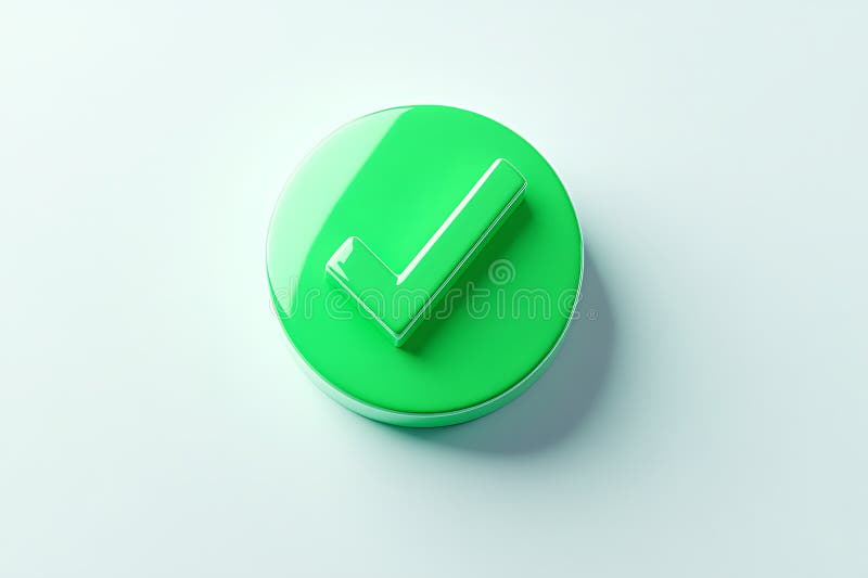 3D Green Checkmark Icon Glossy Round Button Approval Symbol Stock ...