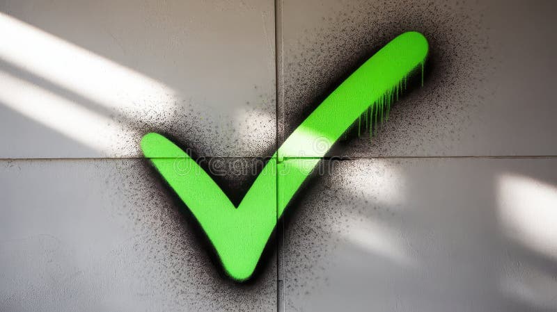 A Vibrant Green Checkmark Spray-painted on a Gray Wall, Symbolizing ...