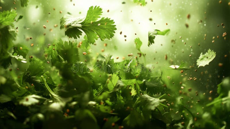 Vibrant Green Cilantro Leaves Falling in Light Stock Illustration ...