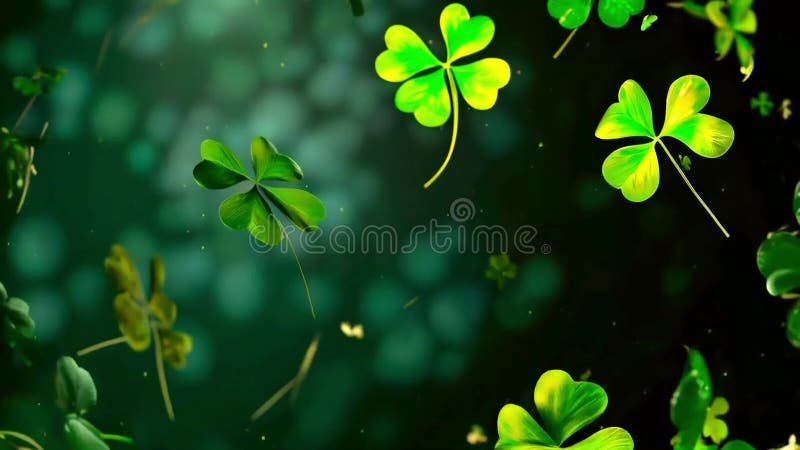 Vibrant Green Clovers Falling Against a Dark Background Stock Footage ...
