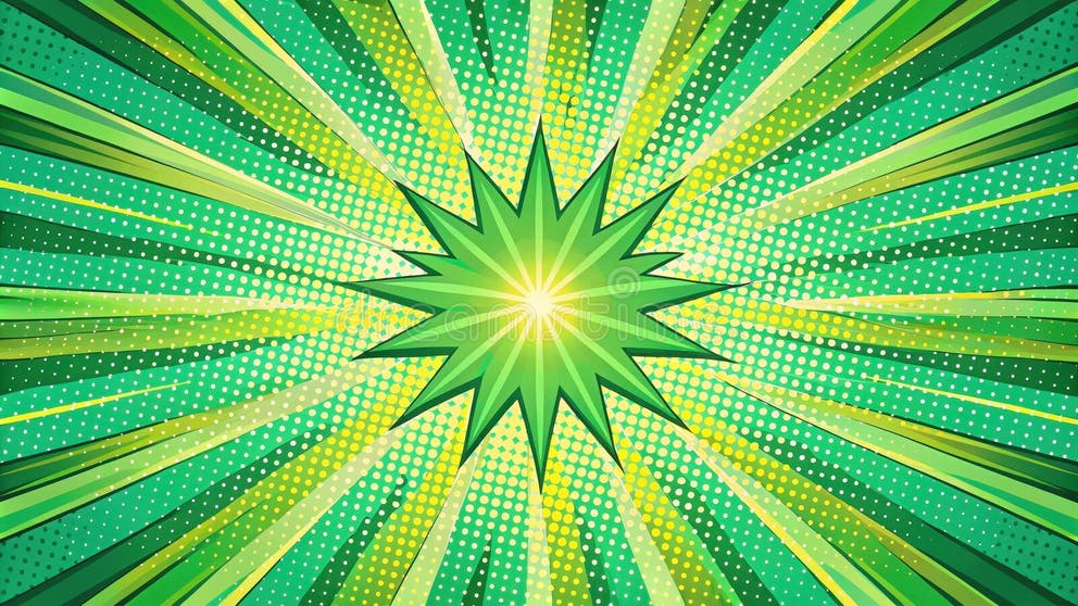 Vibrant Green Comic Book Style Burst Background with Star Shape ...