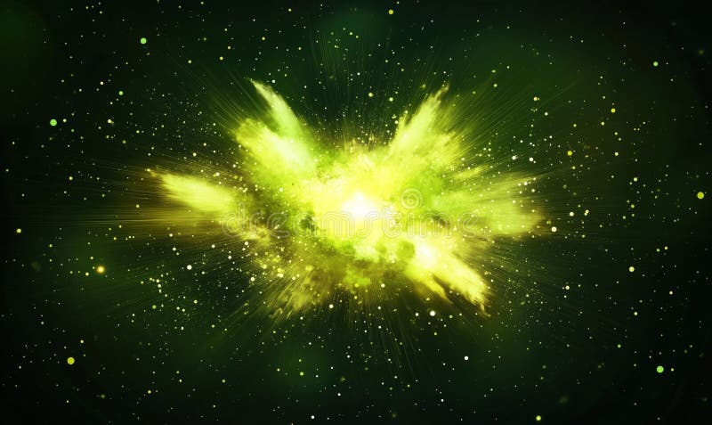 Vibrant Green Cosmic Explosion with Radiating Light and Stars in Dark ...