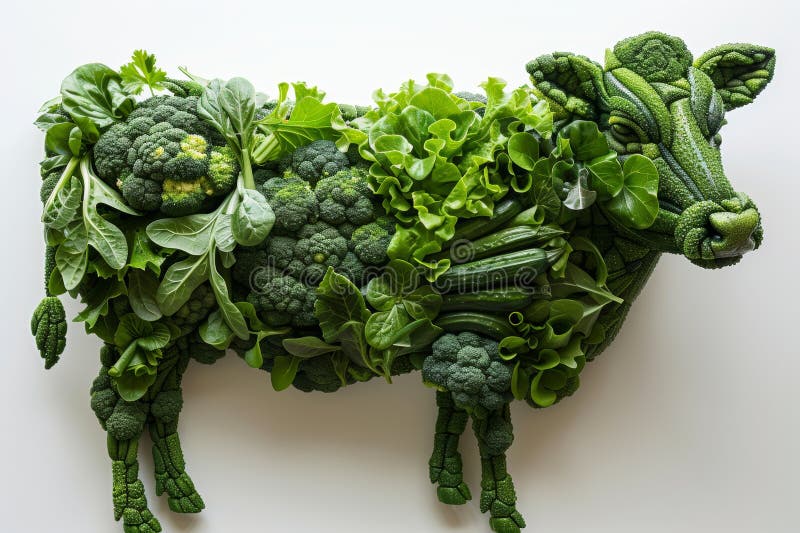 Vibrant Green Cow Made of Vegetables Generative AI Stock Illustration ...