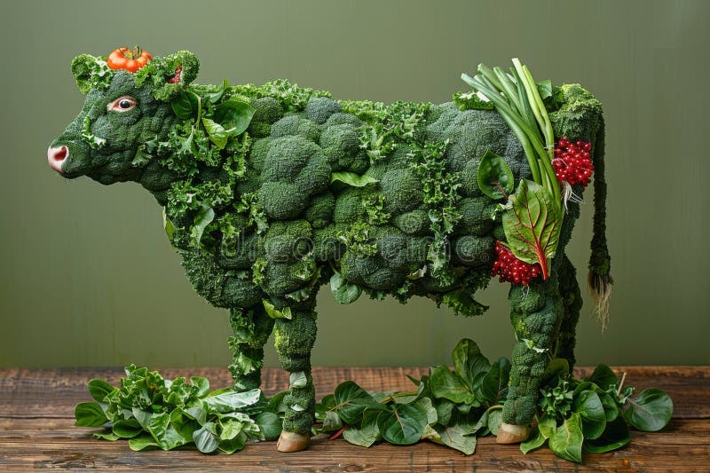 Vibrant Green Cow Made of Vegetables Generative AI Stock Illustration ...