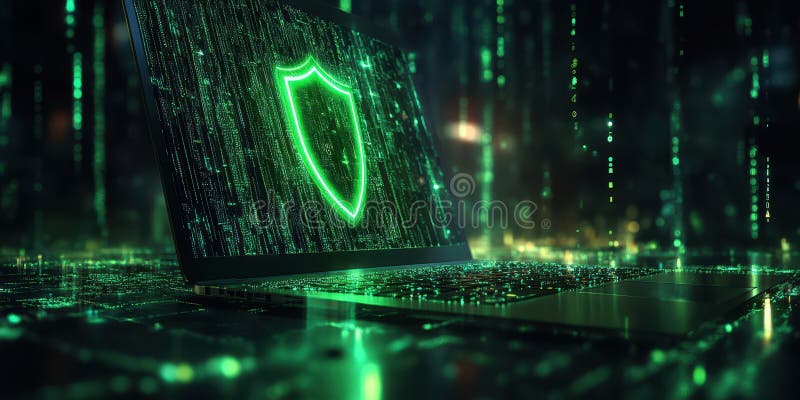 Vibrant Green Cyber Security Shield with Binary Patterns and Circuit ...