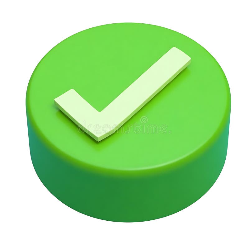 Green Checkmark Button Success Symbol on White Background 3D Render ...