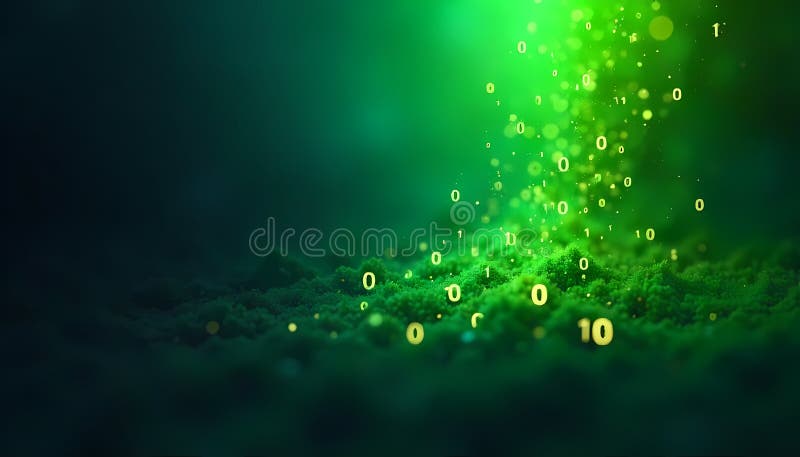 Vibrant Green Digital Landscape with Binary Code Illuminating a Modern, Tech-inspired Design ...