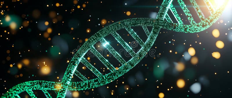 Vibrant Green DNA Double Helix Structure Glows Against Dark Background ...