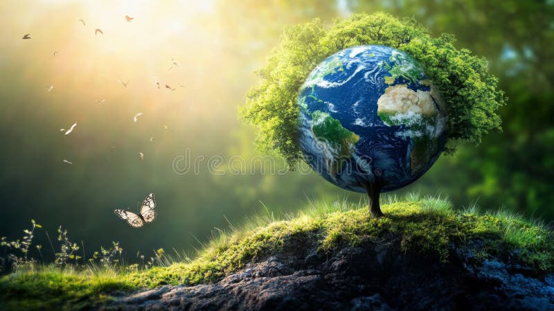 Vibrant Green Earth Tree Representing Environmental Harmony and ...