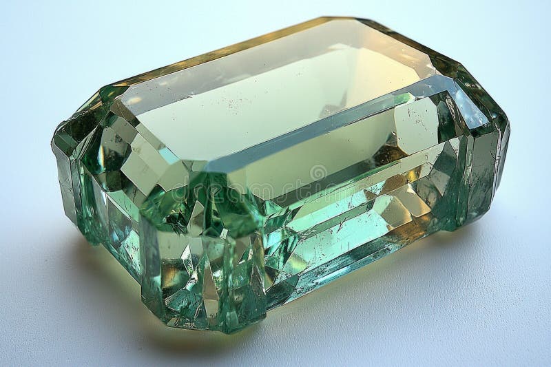 Vibrant Green Emerald is Carefully Cut into Square Shape on Pristine ...