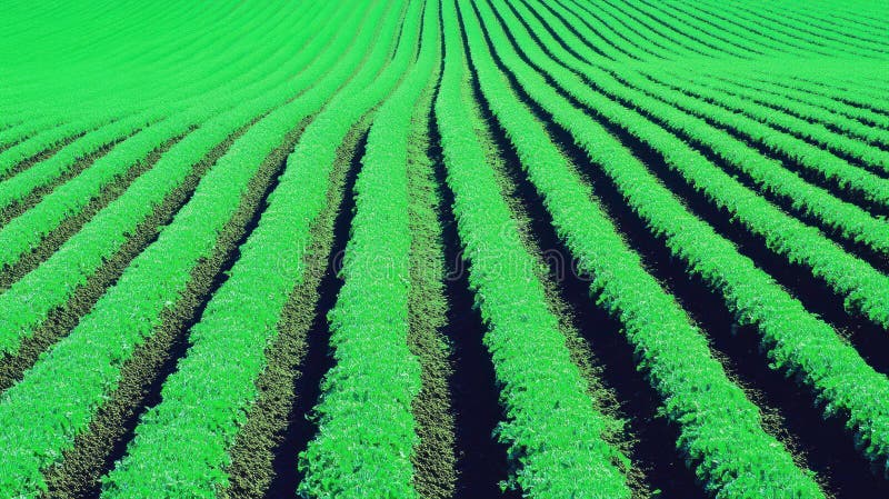 Vibrant Green Farm Rows Under a Bright Sky Illustrating Modern ...