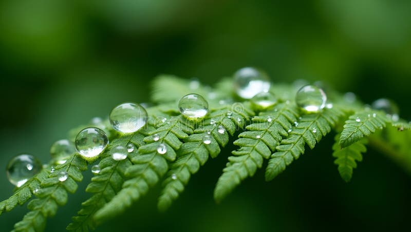 Vibrant Green Fern Leaf with Round Dewdrops Reflecting Plants Stock ...
