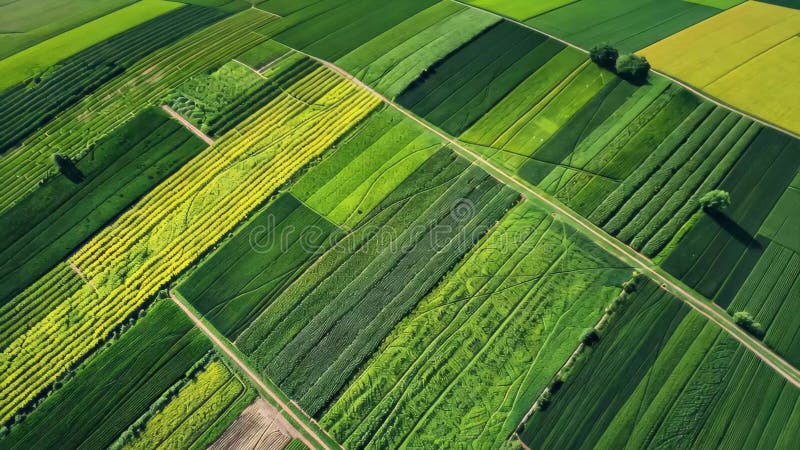 Vibrant Green Fields Stretch Across the Landscape, Featuring Various ...