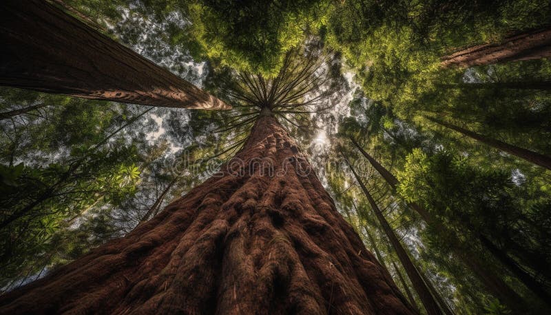 Vibrant Green Forest, Sunlight Filters through Old Coniferous Trees ...