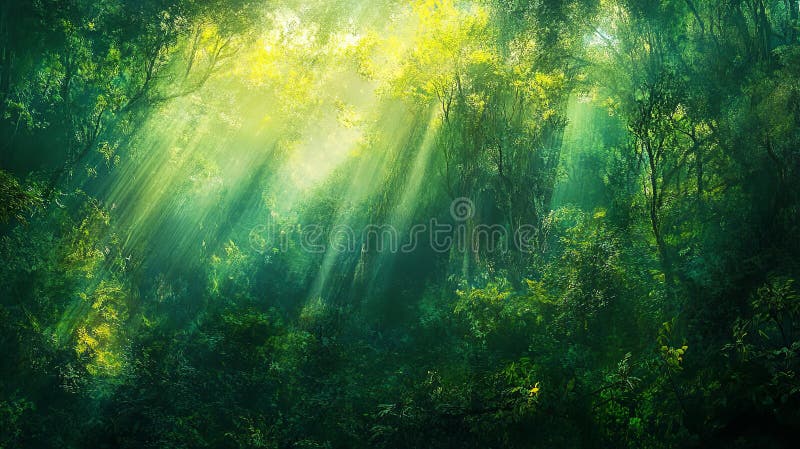A Vibrant Green Forest with Sunlight Streaming through the Trees Pic ...