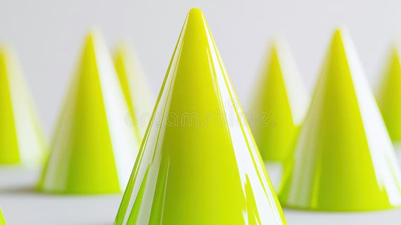 Vibrant Green Geometric Cones on White Background Stock Photo - Image ...