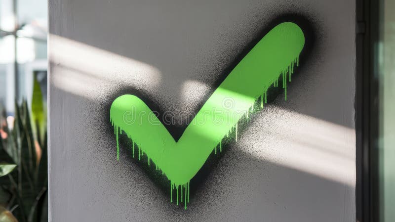 A Vibrant Green Graffiti Check Mark Drips Against a Light Background ...