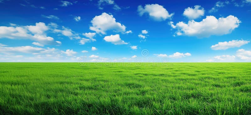 Vibrant Green Grass Field Under Blue Sky, Copy Space for Text Stock ...